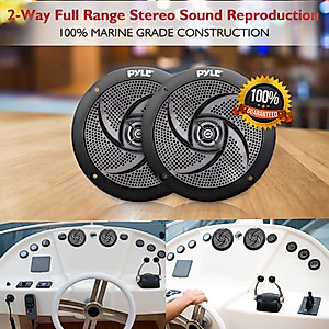 Pyle Marine Speakers - 4 Inch 2 Way Waterproof and Weather Resistant Outdoor Audio Stereo Sound System with 100 Watt Power and Low Profile Slim Style Design - 1 Pair - PLMRS4B (Black)