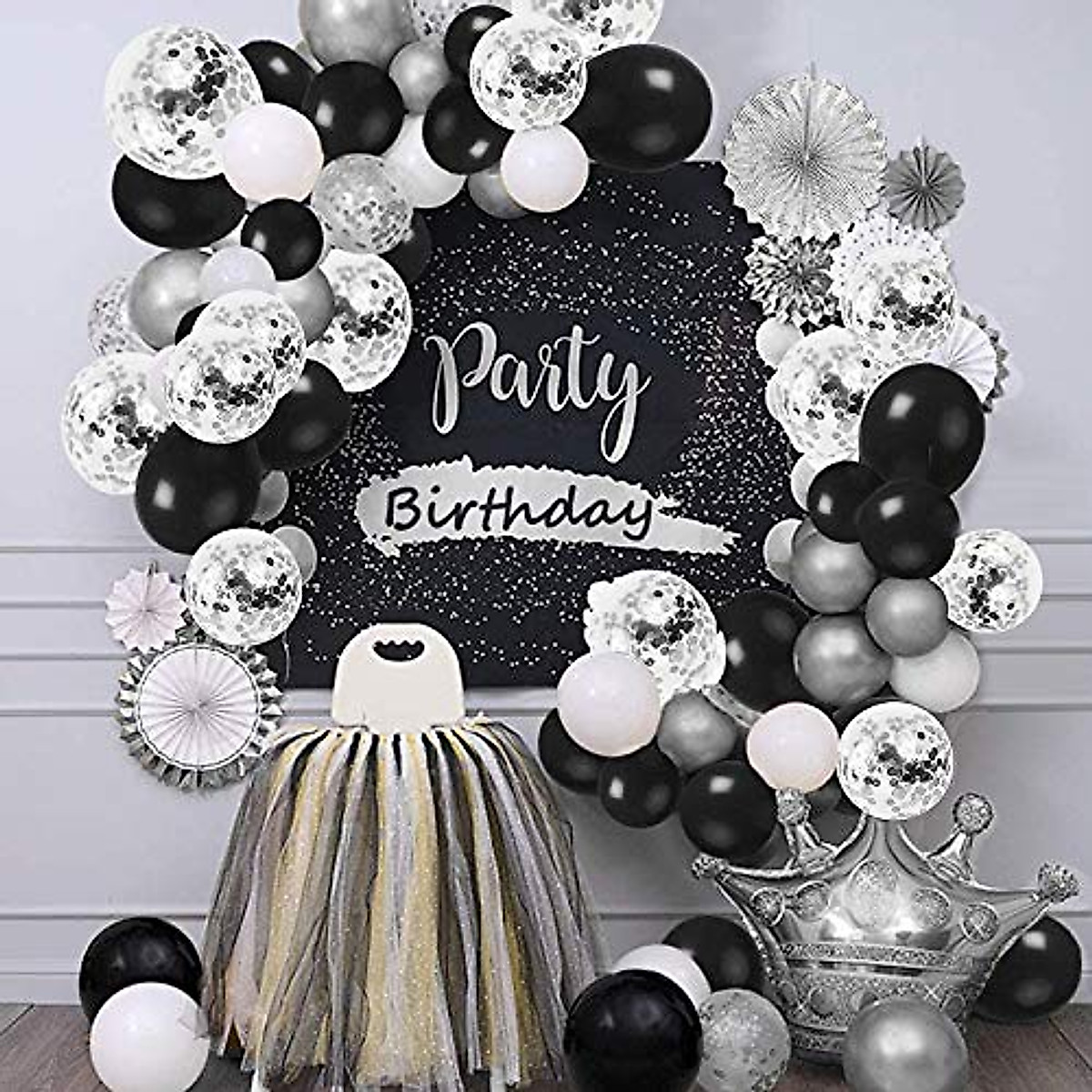Bezente Black Silver Confetti Latex Balloons,60pcs 12 inch Black White Silver Metallic Chrome and Silver Confetti Balloons for Birthday, Baby Shower, Wedding, and Silver Theme Party Decoration