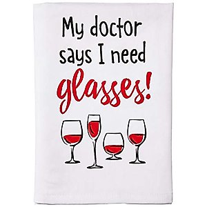 Imagine Design Relatively Funny My Doctor Says I Need Glasses Heavy Weight 100% Cotton Kitchen Towel, One Size, Red/Black/White 28.00" x 18.00"
