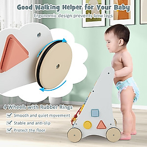 HONEY JOY Baby Push Walker, Wooden Infant Walker Activity Center with Shape Sorter, Develop Motor Skills & Creativity, Push Toys for Babies Learning to Walk, Gift for Boys and Girls (Natural)