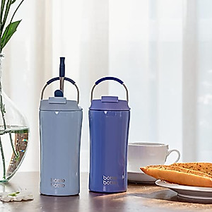 BOTTLE BOTTLE Insulated Coffee Tumblers with Dual-use Lid and Straw Double Walled Iced Travel Coffee Mug for Woman and Man 12oz Stainless Steel Tumbler with Handle（purple）