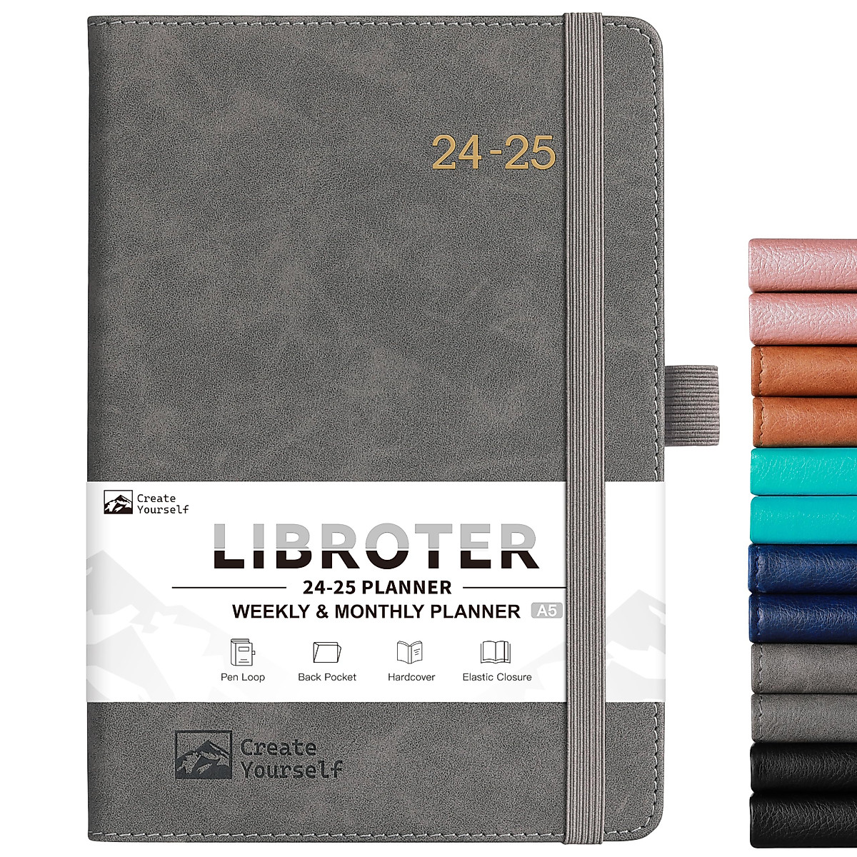 2024-2025 Planner - Planner 2024-2025, 2024-2025 Weekly Monthly Planner, July 2024 - June 2025, 5.7'' x 8.4'', Thick Paper, Leather Cover, Pen Holder, Back Pocket, Perfect Daily Organizer - Grey