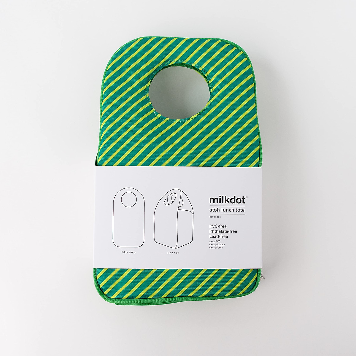 milkdot Designer Insulated Lunch Bag, Green Reusable Cooler Tote for Food & Drinks, Perfect for Women, Men and Kids, Stylish for boy and girls of all ages (Green Stripe)