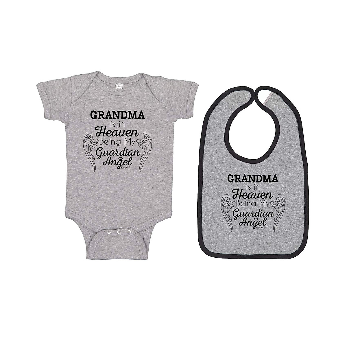 My Grandma in Heaven My Guardian Angel Heather Bodysuit & Heather/Black Bib Set Newborn