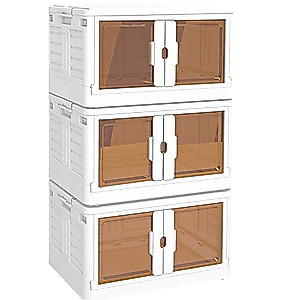 Hourleey 3 Pack Plastic Storage Bins with Lids, 19Gal Collapsible Closet Organizer Storage Boxes, Drawer Kitchen Cubes, Stackable Storage Bins, Foldable Blanket Storage with Door