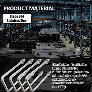 FITHOIST 4Pack Square U-Bolt 1/2"-13 Thread Size, 304 Stainless Steel U Bolts 1/2" D x 3-1/16" W x 7-5/16" L with Washers & Nuts, for Replacement Parts and Accessories for Sailboat Trailer