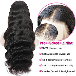 Pizazz 13x4 HD Transparent Lace Front Wigs Human Hair Pre Plucked with Baby Hair 180 Density Brazilian Body Wave Human Hair Wigs for Women 9A Glueless Lace Frontal Wigs Natural Color (20 Inch)