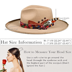 FEMSÉE Fedora Hats for Women Vintage Wide Brim Hat Western 100% Australian Wool Pencil Brim Felt Panama Hat