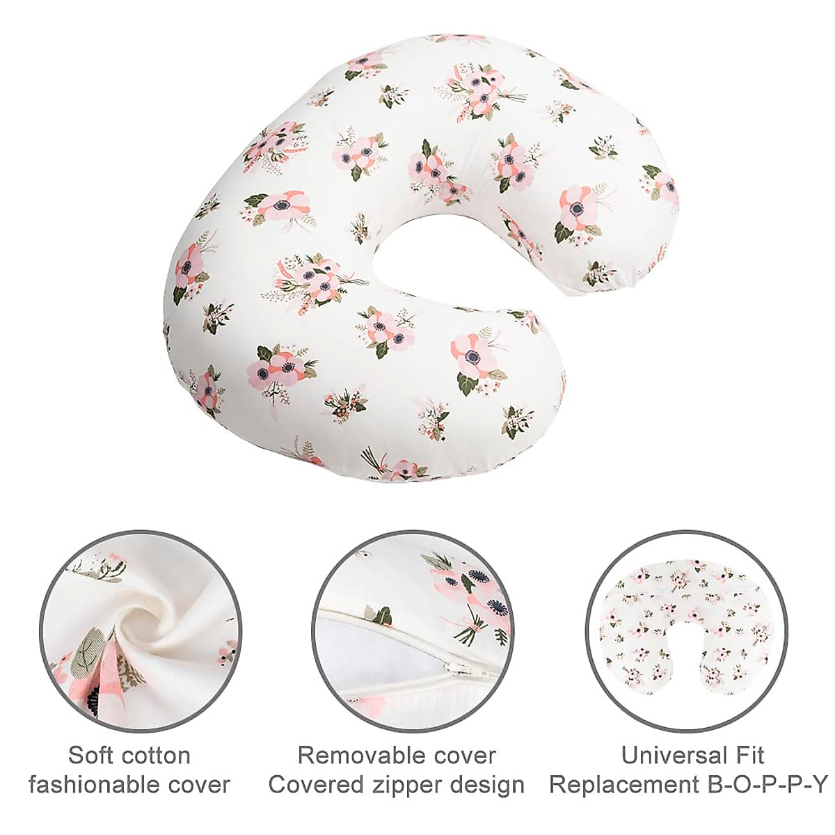 LAT Nursing Pillow Cover,100% Natural Cotton Breastfeeding Pillow Slipcover,Extra Soft and Snug on Baby Nursing Pillow(2 Pack,A)