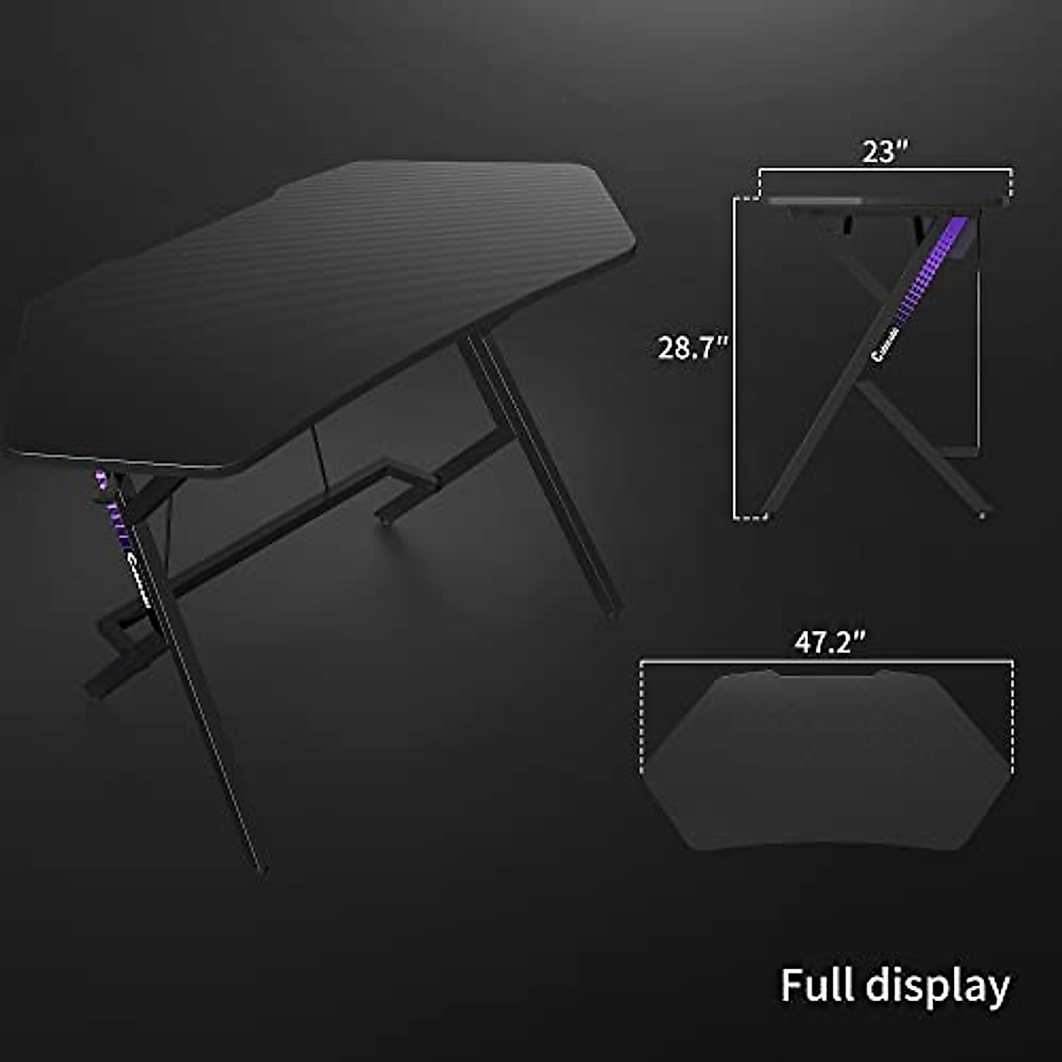 CubiCubi Luna Gaming Desk 47 inch Gamer Workstation, Home Computer Carbon Fiber Surface Gaming Desk PC Table with Cable Tray and Headphone Hook