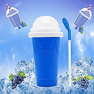 Slushie Maker Cup Travel Portable Double Layer Slushie Cup for Cola or Juice Magic Quick Frozen Smoothies Cup Squeeze Cup Mini Ice Cream Maker (Blue)