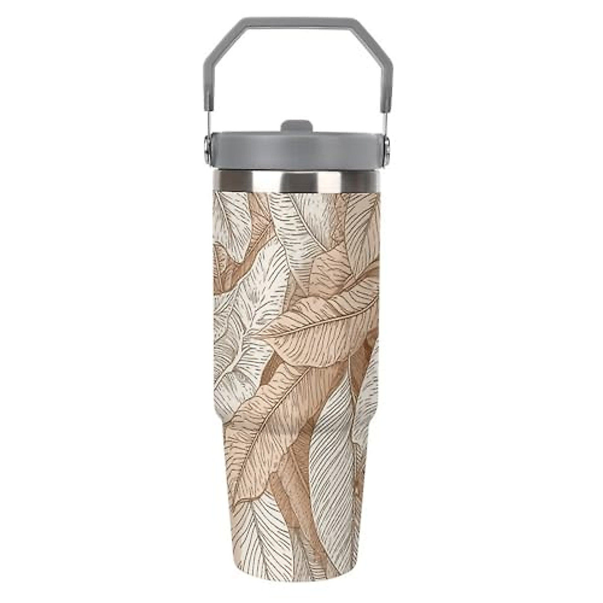 Art Pictures of Leaves Tumbler 30oz Large Capacity Car Cup with Handle Fit in Any Car Cup Holder Stainless Steel Leakproof Insulated Coffee Tumblers with Lid And Straw