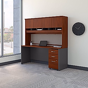 Bush Business Furniture Series C 72W x 24D Office Desk with Hutch and Mobile File Cabinet in Hansen Cherry