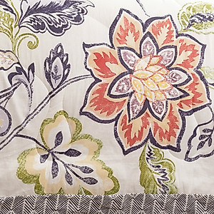 Lush Decor Aster Comforter Flower Pattern Reversible 5 Piece Lightweight Bedding Set, Coral & Navy, Full/Queen