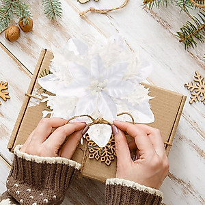 Sggvecsy 24 Pcs Christmas Glitter Poinsettia Flowers Christmas Tree Ornaments Artificial Christmas Flowers Decorations with Clips for Xmas Holiday Wedding Wreath Party Floral Decorations (White)