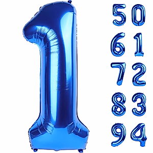 40 Inch Navy Blue 1 Balloon for First Birthday, Blue One 1st Number Balloon Birthday Decorations for Man, 10th 21st, Giant Number 1 Balloon