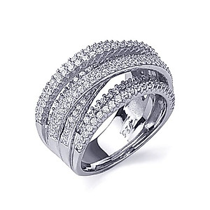 Rhodium Plated Sterling Silver Top Quality Fashion Ring Intertwined Design, 13.5mm Height with CZ (Size 5 to 9)
