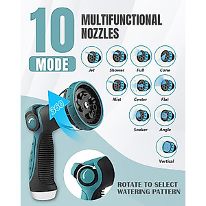 Stainless Steel Garden Hose, 50ft Heavy Duty Metal Water Hose with 10-Mode Water Gun & 6 Pattern Spray Nozzle, Flexible, Leak Proof, No Kink, Puncture Resistant for Yard, Outdoors, Rv