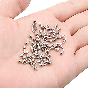 Ftovosyo Eyebrow Studs 16G 36 Pieces 316L Stainless Steel Belly Ring Nipple Helix Cartilage Tragus Curved Barbells Body Piercing Jewelry for Women 6mm with Ball Spike