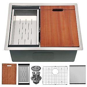 Homtone 22x18 Inch Workstation Kitchen Sink Undermount, Stainless Steel 10" Deep Single Bowl Sink, Workstation Sink with Accessories