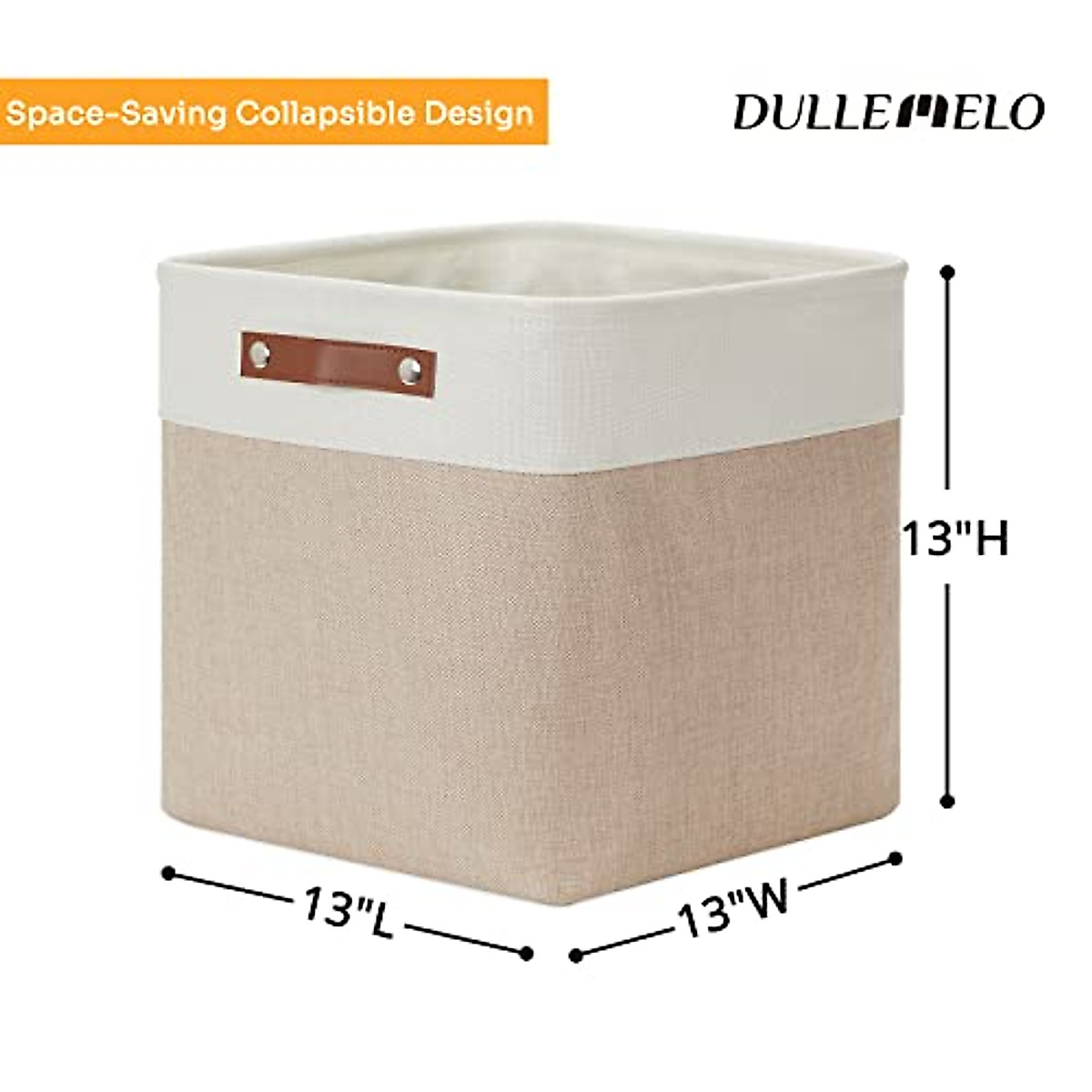DULLEMELO Collapsible Bundle Baskets 4 Cube Baskets 13"x13"x13" + 6 Small Baskets 11.8"x7.9"x5.1"（White&Khaki)