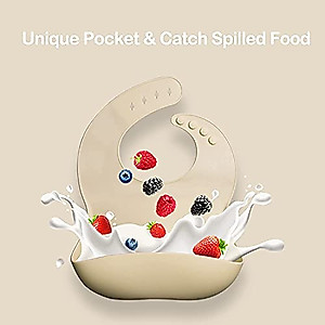 Tenmon Silicone Baby Bibs, Silicone Bibs for Babies Toddlers Girls and Boys, Soft Adjustable Waterproof Bibs, Baby Feeding Bibs (Natural)