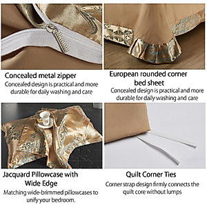 Satin Bed Sheet Set - European Luxury Satin Jacquard 4-Piece Bedding Set True Silk Duvet Cover Luxury Silky Satin Pillowcases Comforter Cooling and Super Soft (H,59 * 78.7in(Quilt Cover))