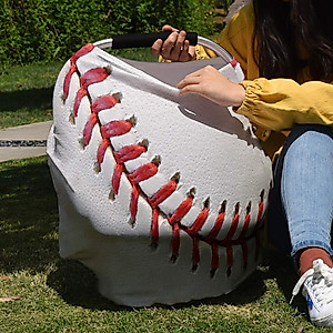 Nursing Cover Carseat Canopy, Baseball Texture Red Soft and Breathable Stroller Covers for Breastfeeding Infants, American Sports Multiuse-Nursing Scarf,Stretchy Babysitting Scarf