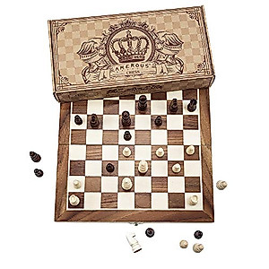 AMEROUS 12" x 12" Magnetic Wooden Chess Set for Adults and Kids, 2 Bonus Extra Queens, Folding Board with Storage Slots, Handmade Chess Pieces, Portable Travel Chess Board Game Sets, Gift Packed Box