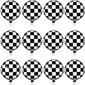 Checkerboard Balloon Aluminum Foil Balloon Black White Checkered Balloon for Racing Themed Party Decoration Supply, 18 Inches (24)