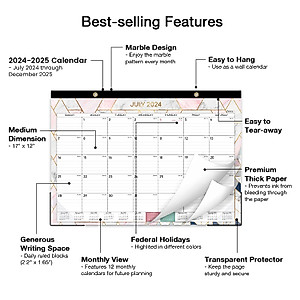 Desk Calendar 2025 - Monthly 2025 Desk Calendar, 12'' x 16.8", JAN 2025 - DEC 2025, 18 Monthly Wall Calendar, Large Ruled Blocks, Perfect for Planning and Organizing Your Home or Office