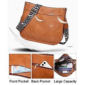 Women Crossbody Shoulder Bags Vegan Leather Hobo Bag Purse Bucket Bag with Leopard Guitar Strap