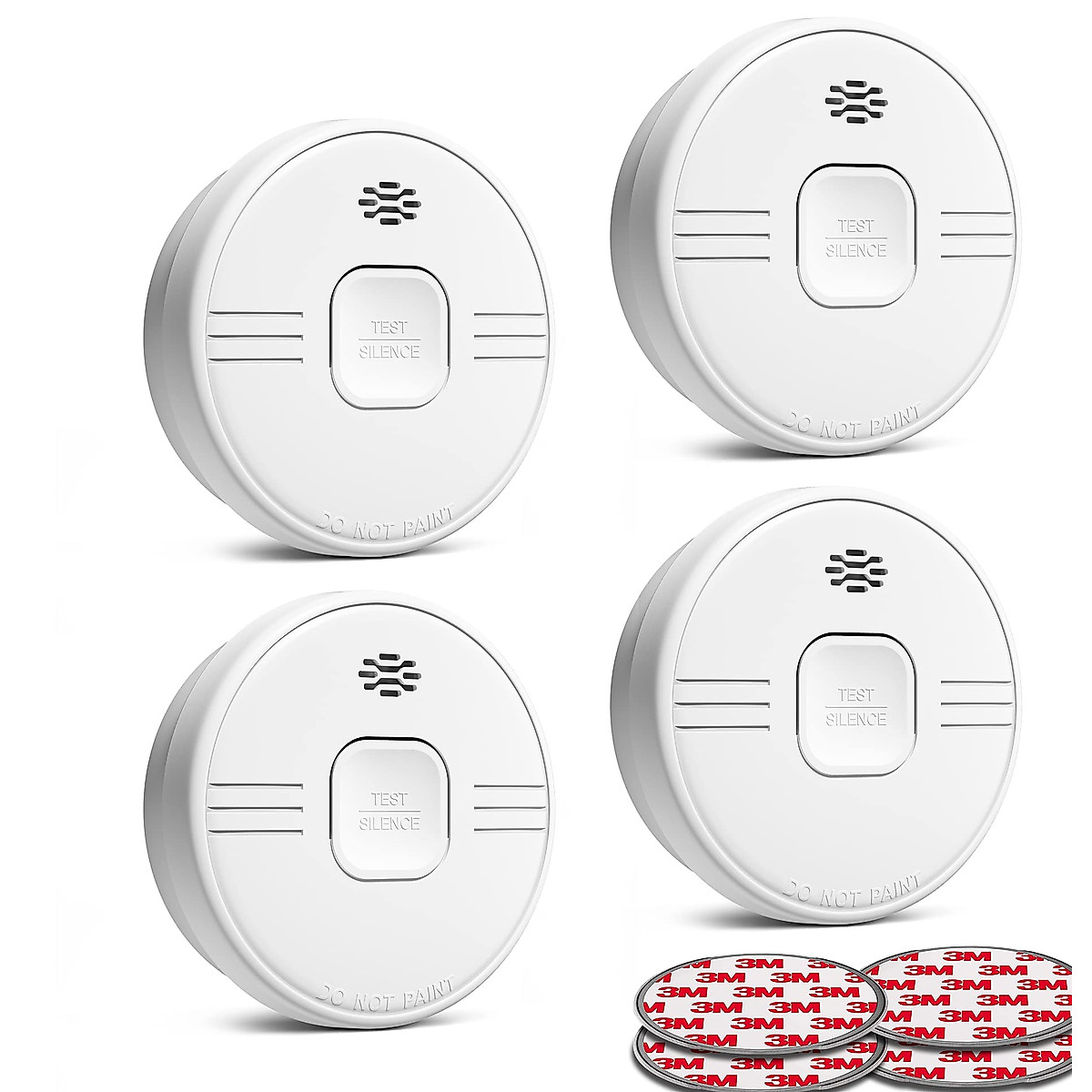 Smoke Detector with Photoelectric Sensor, Fire Alarms Smoke Detector 10 Year Battery Operated with LED Indicator & Silence Button, Smoke Alarm for Home and Kitchen GW208B, 4 Packs