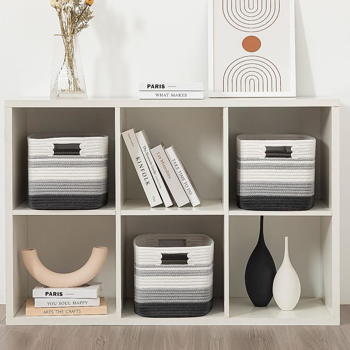 UBBCARE 3 Packs Storage Basket, Cotton Rope Baskets for Organizing Toys, Clothes, Woven Basket Bin for Shelves, Laundry Room, Bedroom, Nursery, and Living Room - Black & Brown Basket