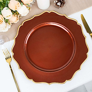 Efavormart 6 Pack | Terracotta & Gold 13" Round Scallop Rim Plastic Charger Plates, Tabletop Dinnerware Decor