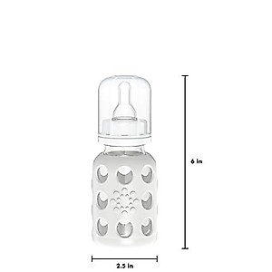 Lifefactory 4-Ounce BPA-Free Glass Baby Bottle with Stage 1 Nipple and Protective Silicone Sleeve, Stone Gray