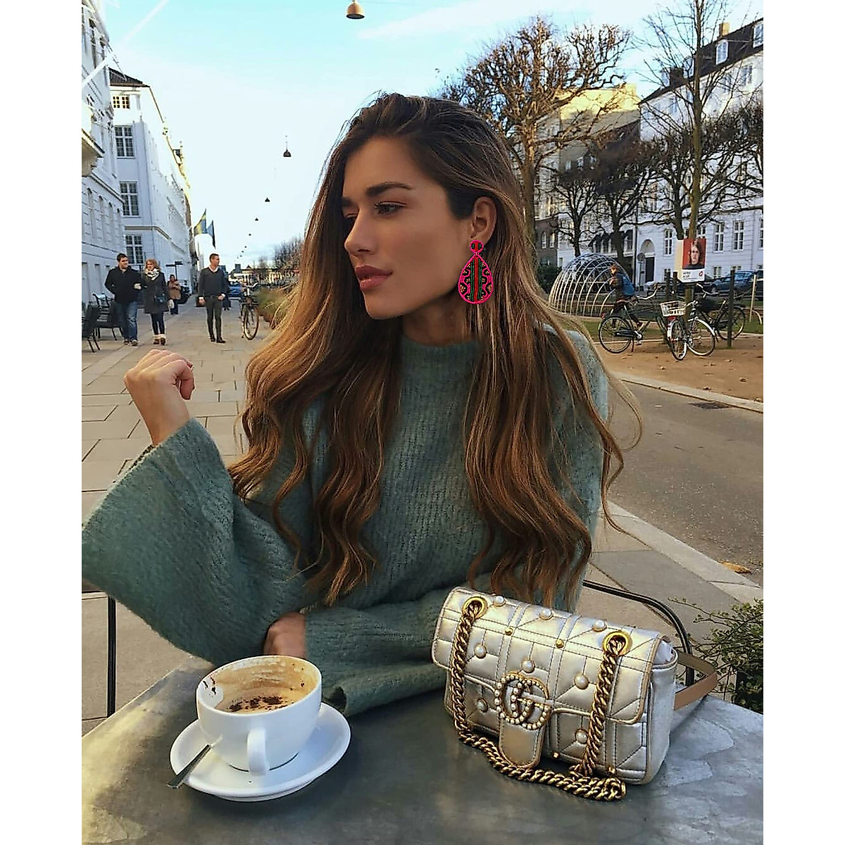 Statement Leopard Beaded Earrings-Headband Multicolor Teardrop Earrings-Bohemian Drop Dangle Earrings For Woman Gift (rose red)