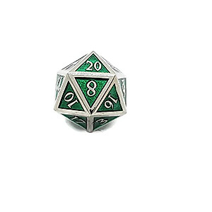 Green Metal D20 F*** Dice Critical Fail F 20 Sided Die Set DND Silver Chrome Color Number for Role Playing Game Dungeons and Dragons D&D Pathfinder Shadowrun and Math Teaching