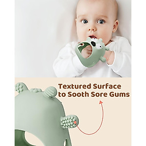 Baby Teething Toy Silicone Teething Mitten for Babies Over 3 Months Anti Dropping Wrist Hand Teethers Baby Chew Toys for Sucking Needs, BPA Free (Olive)