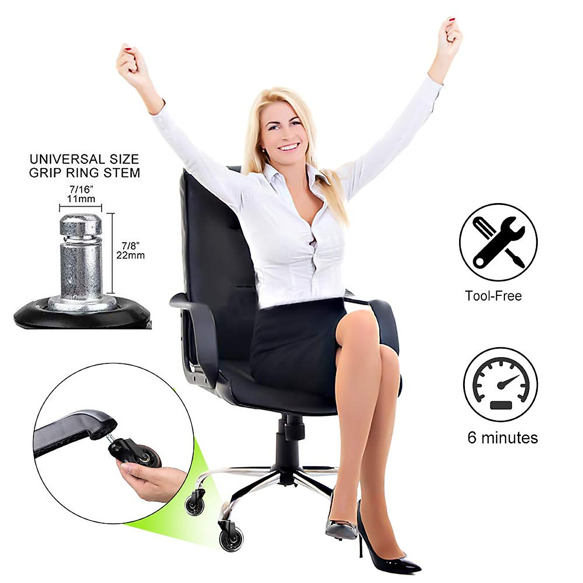 8T8 Office Chair Caster Wheels 2.5'', Swivel Caster Wheels Heavy Duty with Pop-in Stem,Quiet & Smooth Rolling, No Chair Mat Needed, Safe for Hardwood Carpet Floors,Set of 5 (2.5 inch-FBA, Black)