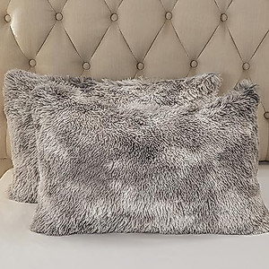 EMME Plush Fuzzy Duvet Cover Set Queen Size 3 Pieces (1 Duvet Cover + 2 Pillow Cases) Luxury Soft Faux Fur Velet Fluffy Comforter Cover Set,Zipper Closure (Tie Dye Light Grey,Queen)