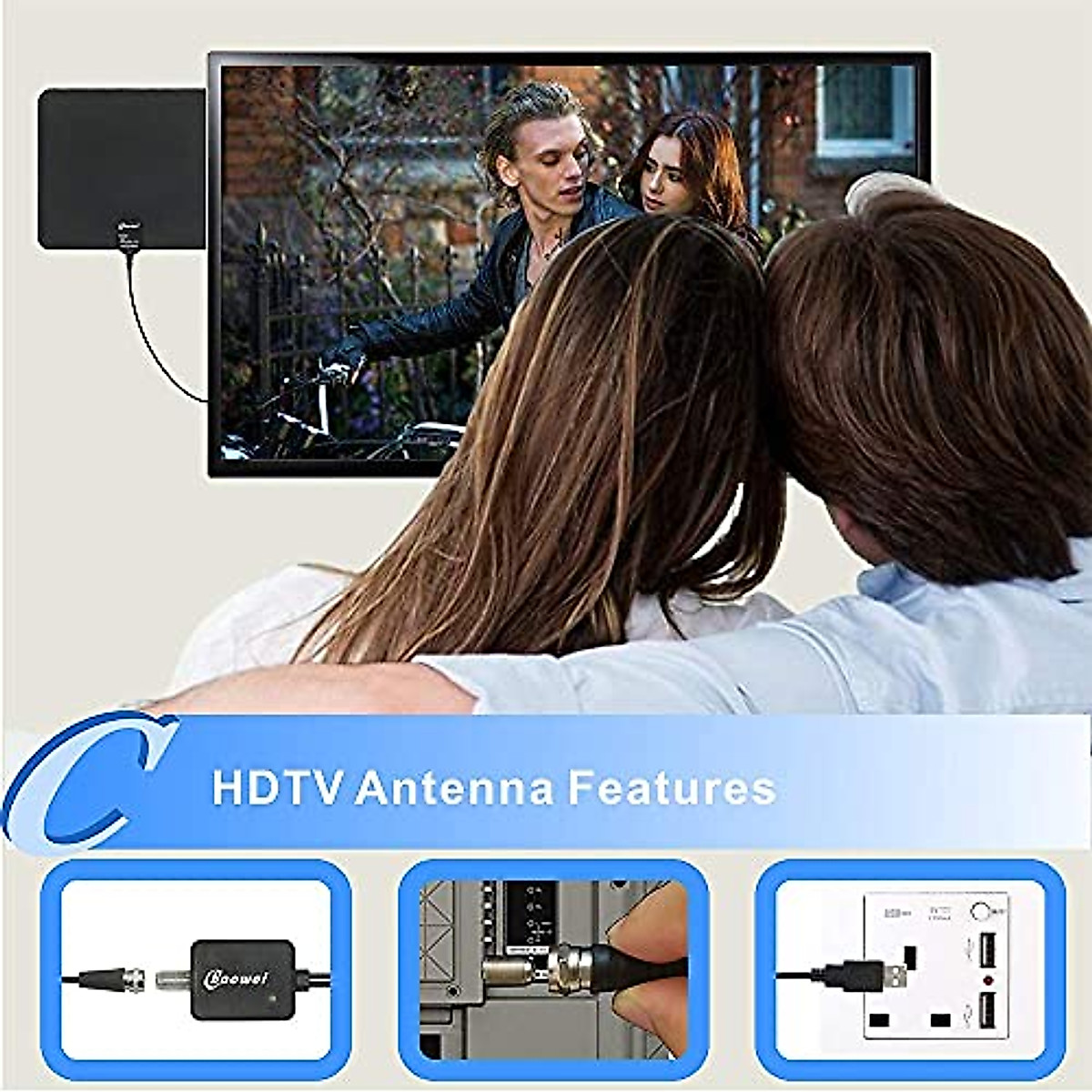 Chaowei Indoor Amplified Digital HDTV Antenna with External Signal Amplified Booster-Leaf TV Antenna 120 Miles Range-16.5feet Long Coaxial Cable