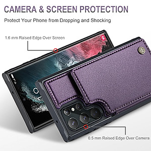 Vinich for Samsung Galaxy S22 Ultra Wallet Case with Card Holder, RFID Blocking Credit Slots Kickstand Shockproof Phone Cover for Women Men, Purple