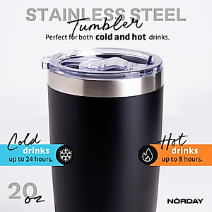 NORDAY | Tumbler Cup with Lid - 20oz - Black | Vacuum Insulated Tumbler - Travel Tumbler - Stainless Steel Tumblers - Double Wall Coffee Tumbler - Keeps Temperature up to 24hr - Anti Spill Lids