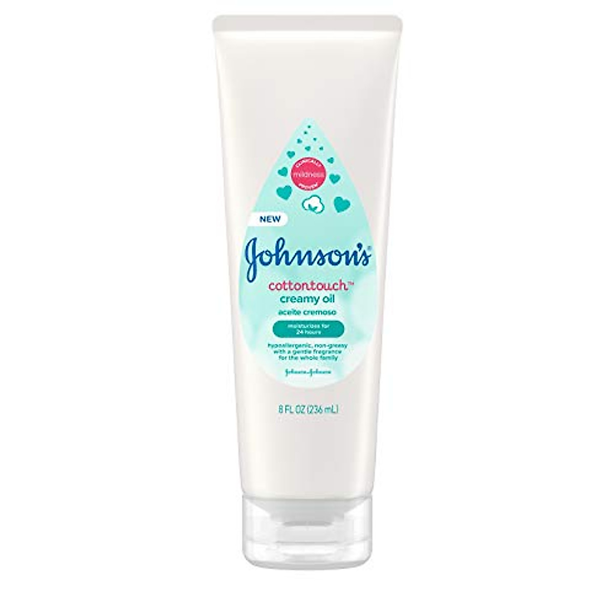 Johnson's CottonTouch Moisturizing Creamy Oil for Baby, Body Lotion with Real Cotton and Gentle Fragrance, Hypoallergenic, Non-Greasy, Paraben-Free, Phthalate-Free and Dye-Free, 8 fl. oz