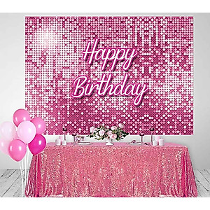 Ayayiya Pink Flash Square Birthday Backdrop Shining Sequins Shimmer Panels Wall Photography Background Princess Girl Sweet 16 18th Birthday Women 21st 30th 40th Birthday Decorations Photo Booth 7x5ft