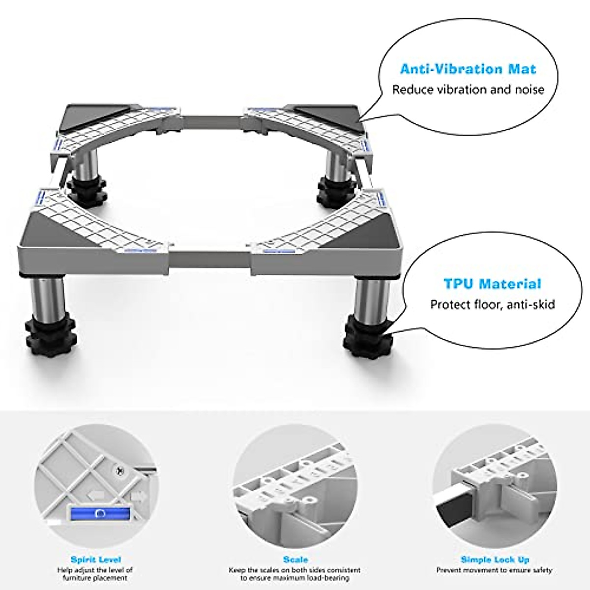 SEISSO Fridge Stand-Adjustable Dryer Stand with 4 Heavy Duty Feet Increase 7-8.6inch Height Max Load 770LB/350KG Base Stand for Washer Refrigerator Washing Machine Dryer