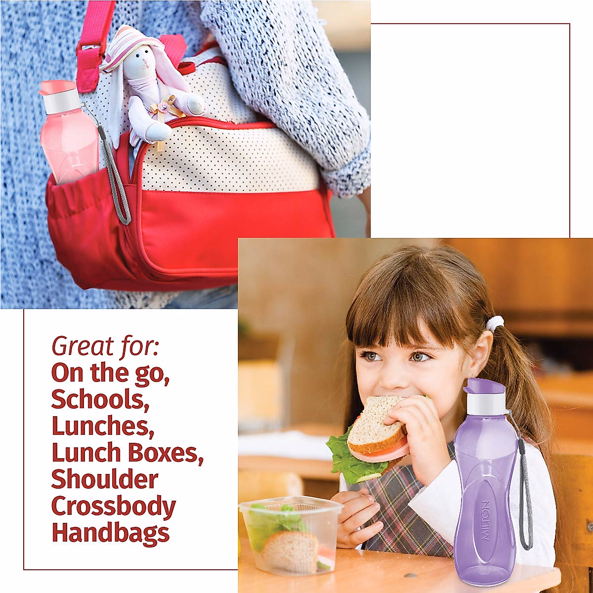 MILTON Water Bottle Kids Reusable Leakproof 17 Oz 4-Pack Plastic Wide Mouth Large Big Drink Bottle BPA & Leak Free with Handle Strap Carrier for Cycling Camping Hiking Gym Yoga - Pastel Colors