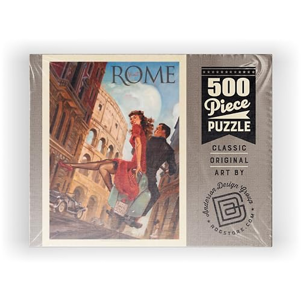 MyPuzzle Italy: Rome by Vespa, Vintage Poster - Premium 500 Piece Jigsaw Puzzle for Adults