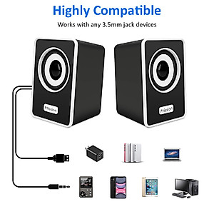 Computer Speakers, Phission Mini Speaker with Stereo Sound 6W USB Powered 3.5 mm AUX-in Portable Speaker for Computer, Laptop, Notebook, Desktop (Black)